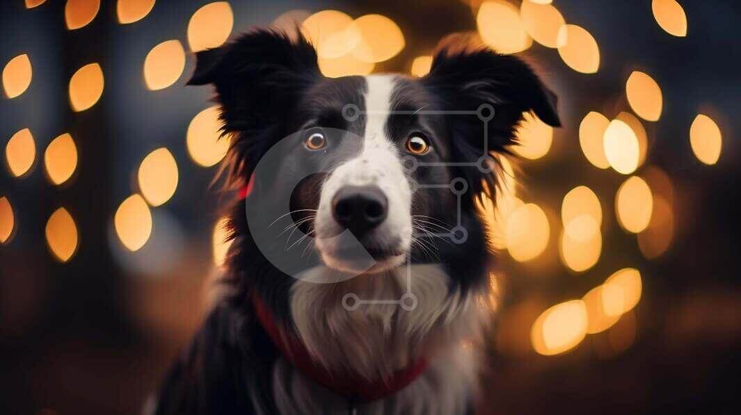 Curious Border Collie Dog with Colorful Lights stock photo | Creative ...