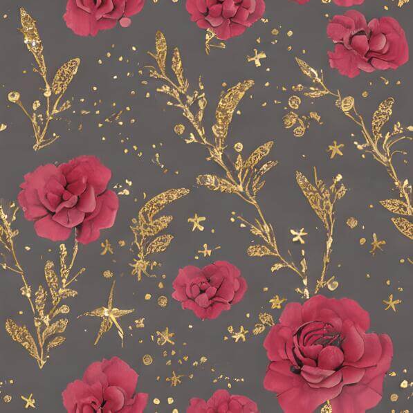 Download Red Roses with Gold Leaves and Stars Seamless Pattern Patterns ...