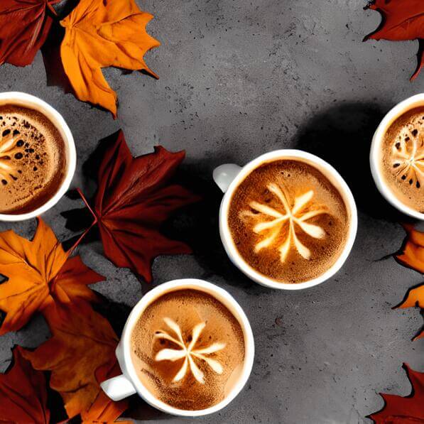 Download Autumn Coffee Cups with Leaves Patterns Online - Creative Fabrica