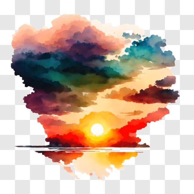 Download Colorful Watercolor Painting of Sunset with Vibrant Clouds and ...