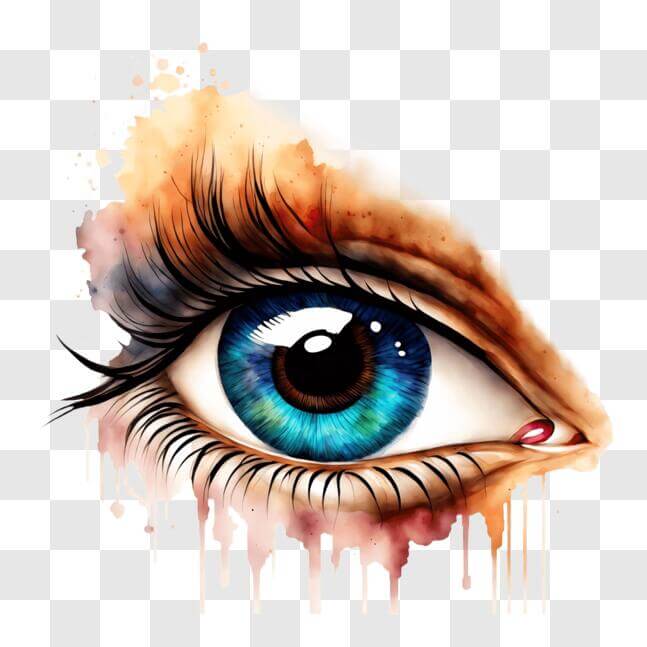 Download Watercolor Eye Painting with Bright Blue Eyes and Dripping ...