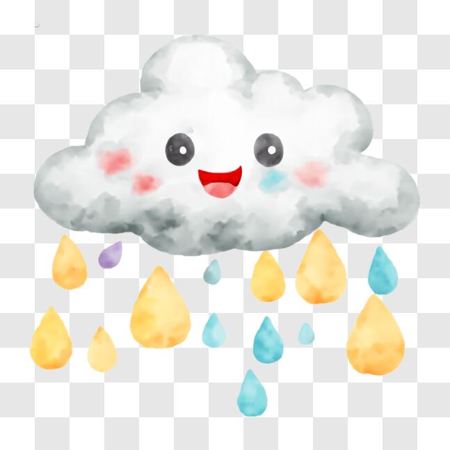 Download Happy Rain Cloud with Falling Raindrops PNGs Online - Creative ...
