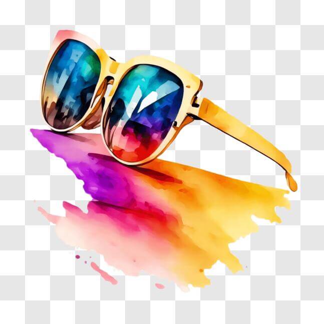 Download Colorful Sunglasses on Abstract Watercolor Paint Splash PNGs ...