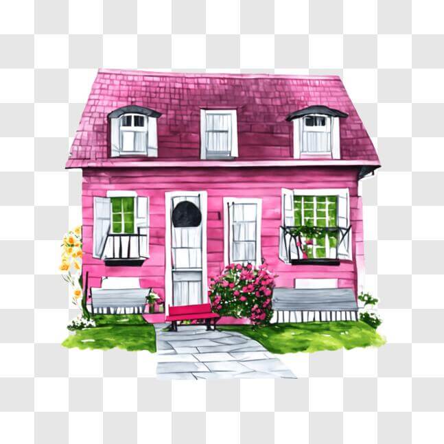 Download Charming Pink House with Beautiful Flower Pots PNGs Online ...