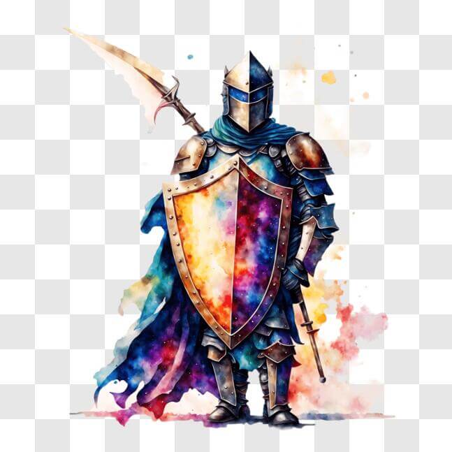 Download Colorful Painting of a Knight in Armor with Sword and Shield ...