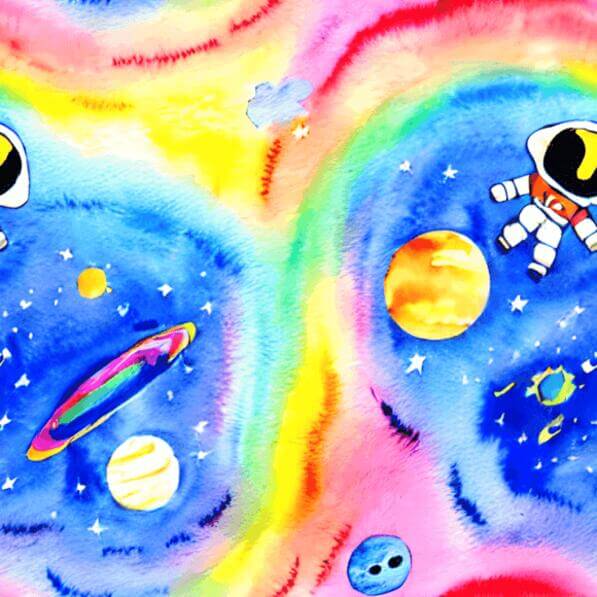 Download Colorful Space Watercolor Painting with Astronauts and Planets ...