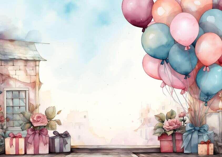 Download Colorful Birthday Party Scene with Balloons and Presents ...