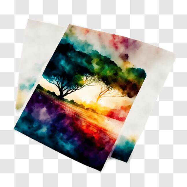 Download Colorful Tree and Abstract Landscape Art Prints PNGs Online ...