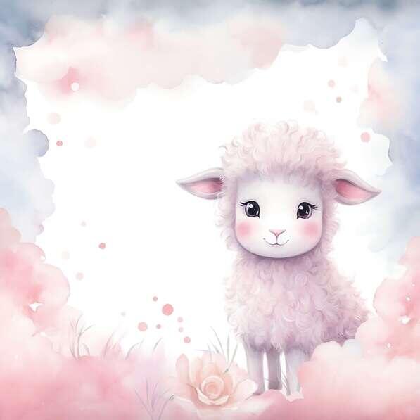 Download Cute Pink Sheep Sitting in Clouds and Flowers Backgrounds ...