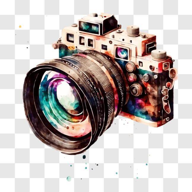 Download Colorful Camera Art Piece with Splatter Background PNGs Online ...