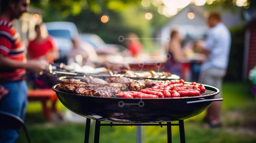 Group BBQ in the Backyard stock photo | Creative Fabrica