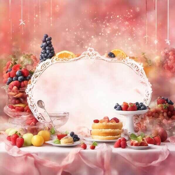 Download Fruit Dessert Table with Cake and Ornate Frame Backgrounds ...