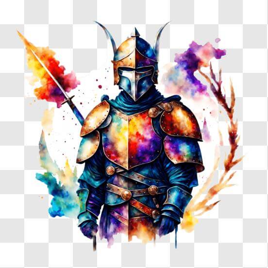 Download Watercolor Painting of Knight in Armor on Colorful Splatters ...