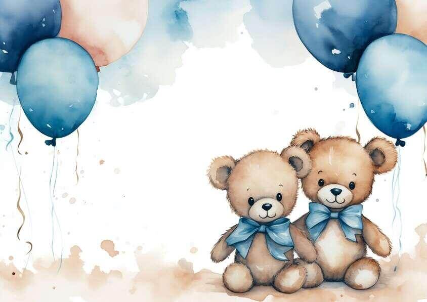 Descarga Ositos de Peluche con Globos Azules en una Pintura Acuarela ...