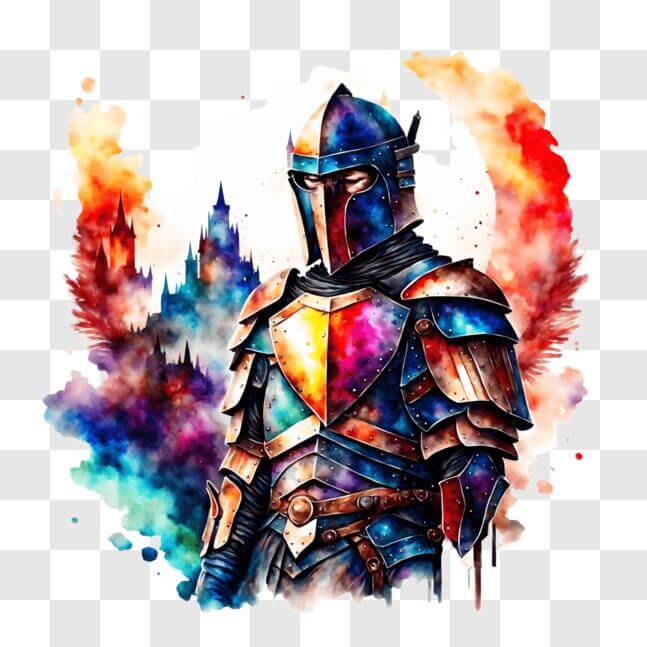 Download Knight in Armor Watercolor Painting with Colorful Splashes ...