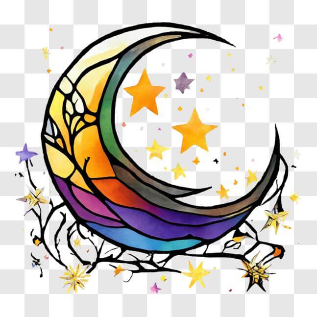 Download Colorful Crescent Moon with Stars - Art and Crafts ...