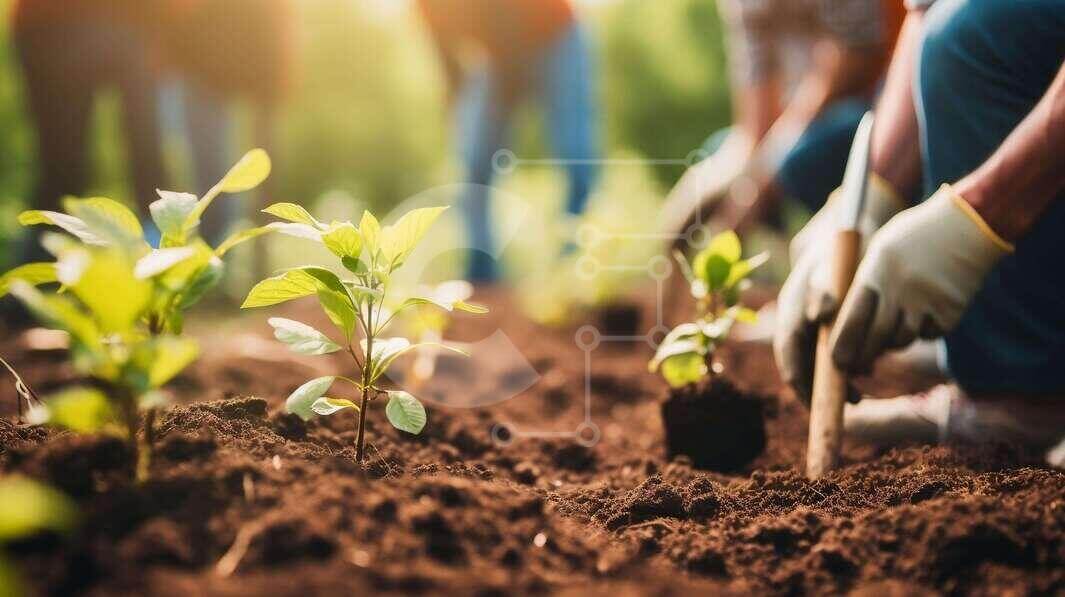 Group Gardening Activity with New Plants stock photo | Creative Fabrica