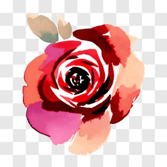 Download Watercolor Painting of a Red Rose with Pink and White Petals ...