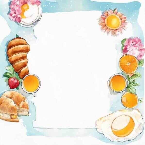 Download Watercolor Breakfast Frame with Croissants, Eggs, and Oranges ...