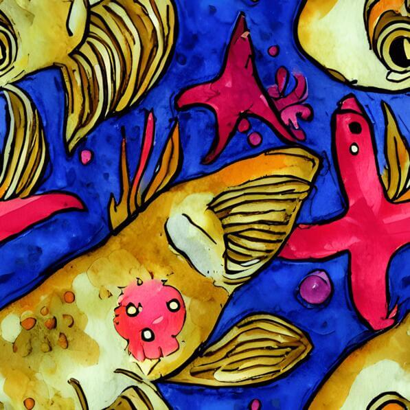 Download Colorful Drawing of Fish and Sea Creatures Patterns Online ...