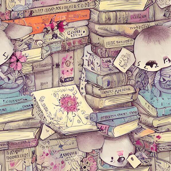 Download Colorful Book Stacks with Dolls and Flowers Patterns Online ...