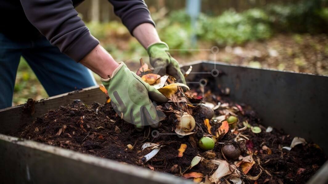 Person engaged in composting and gardening activities stock photo ...