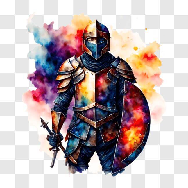 Download Knight in Armor Watercolor Painting with Colorful Splatters ...