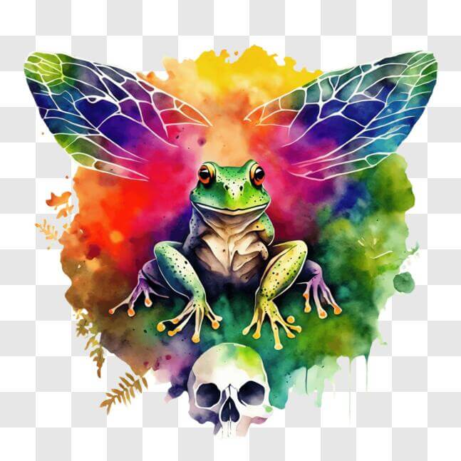 Download Colorful Watercolor Illustration of a Winged Frog and Mythical ...