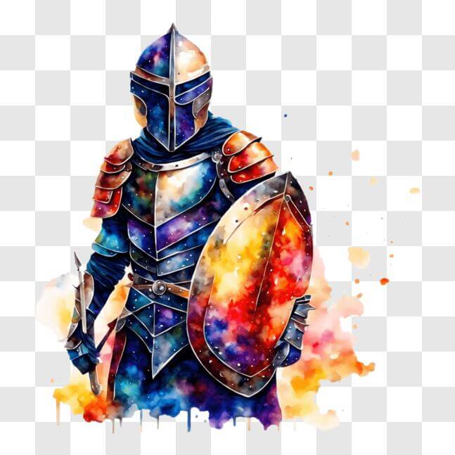Download Watercolor Painting of Knight in Armor with Colorful Splatters ...