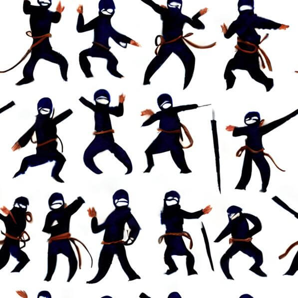 Download Collection of Black Ninjas in Various Poses Patterns Online - Creative Fabrica