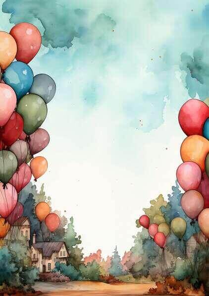 Download Colorful Balloons Floating in the Air - Watercolor Painting ...