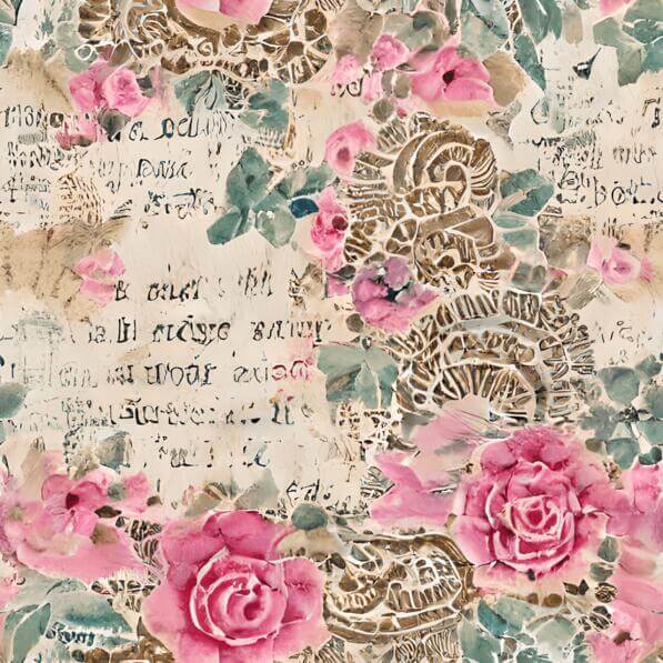 Download Pink Roses on Beige Paper with Words Patterns Online ...