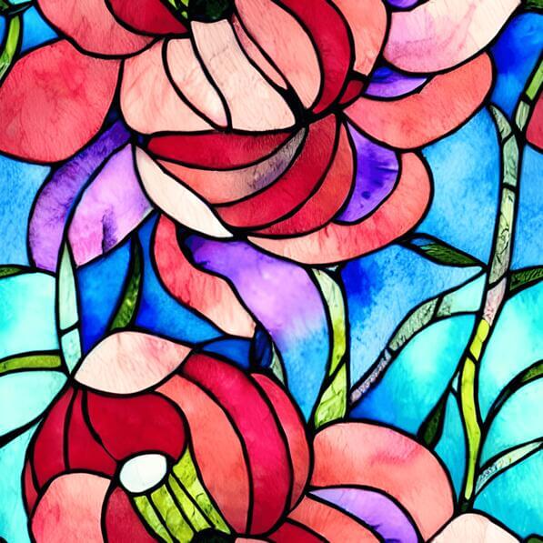 Download Colorful Stained Glass Pattern with Pink and Purple Flowers ...