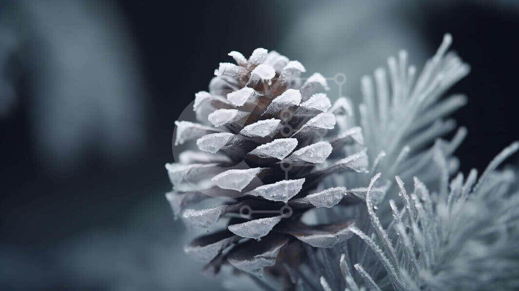 Winter Pine Cone Covered in Frost and Snow stock photo | Creative Fabrica