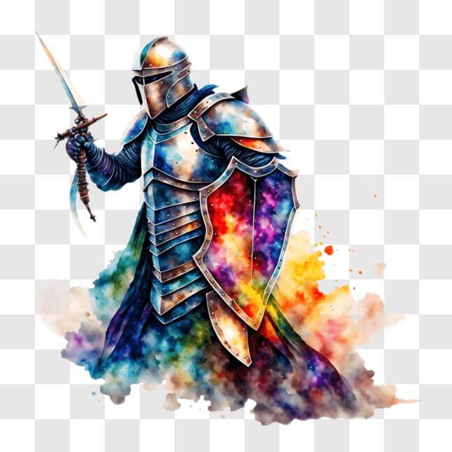 Download Knight in Armor Standing in Colorful Paint Splashes PNGs ...
