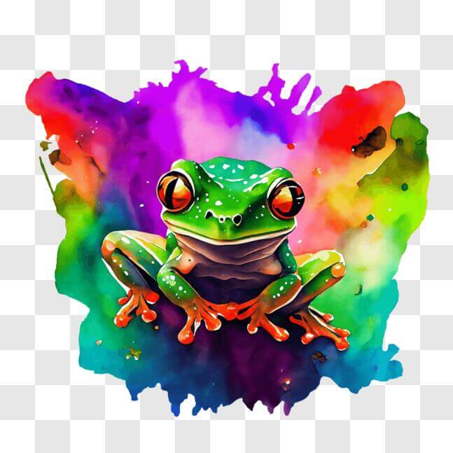 Download Colorful Tree Frog on Abstract Watercolor Background PNGs ...