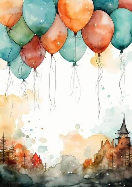 Download Colorful Balloons in the Sky Watercolor Painting Backgrounds ...