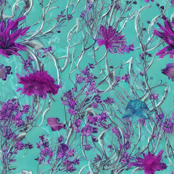 Download Abstract Turquoise Floral Pattern with Purple Flowers and Leaves Patterns Online ...