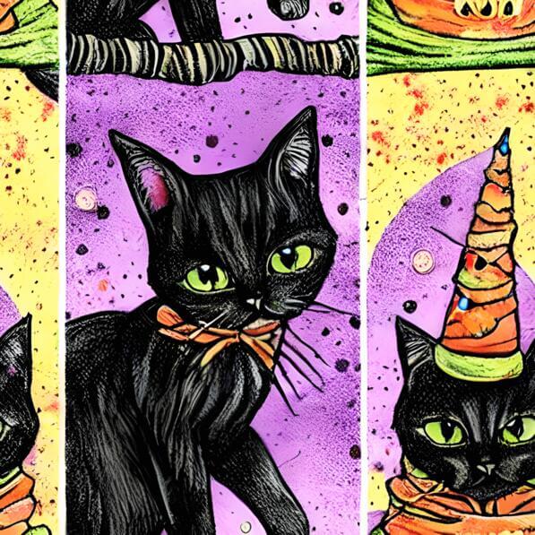 Download Black Cats in Halloween Hats with Pumpkins Patterns Online ...