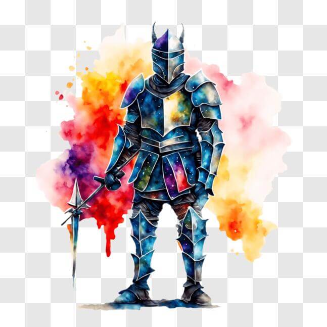 Download Illustratie van een Ridder in Harnas met Kleurrijke Verf ...