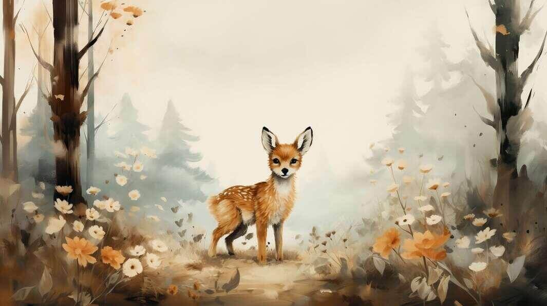 Download Small Deer in Forest Artwork Backgrounds Online - Creative Fabrica