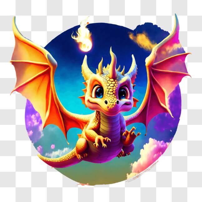 Descarga Dragón de dibujos animados volando en el cielo con llamas PNGs ...