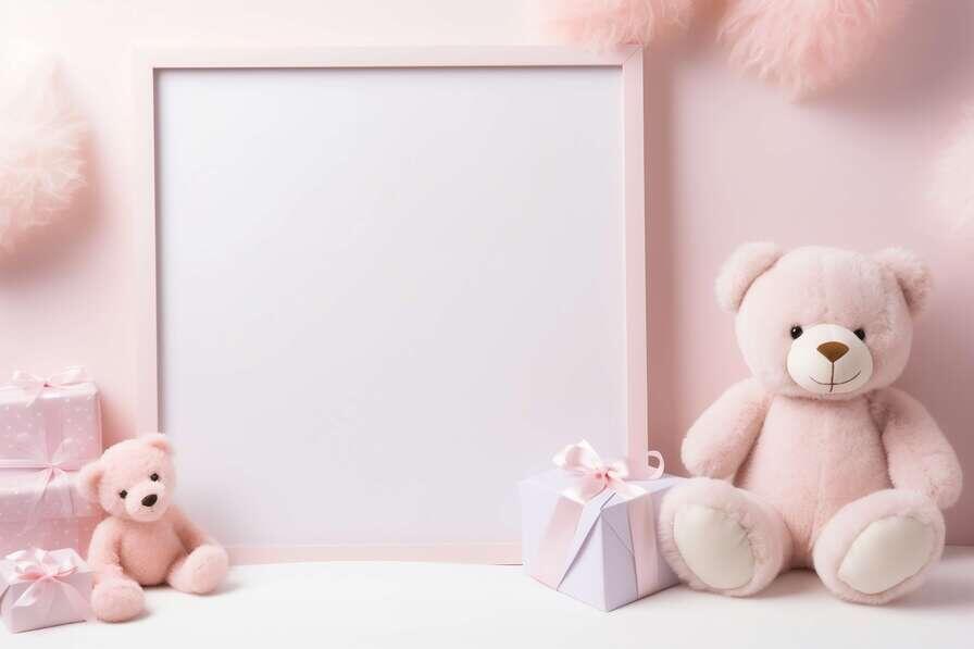 Download Pink Teddy Bear with Blank Frame and Gift Boxes on Pink ...