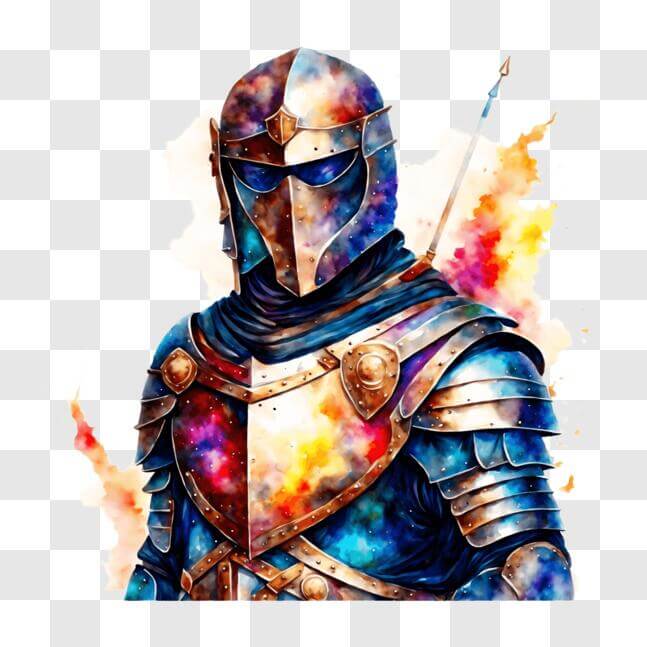 Download Colorful Painting of Knight in Armor with Watercolor Splashes ...