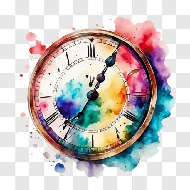 Download Colorful Clock with Watercolor Paint Splashes on Black ...