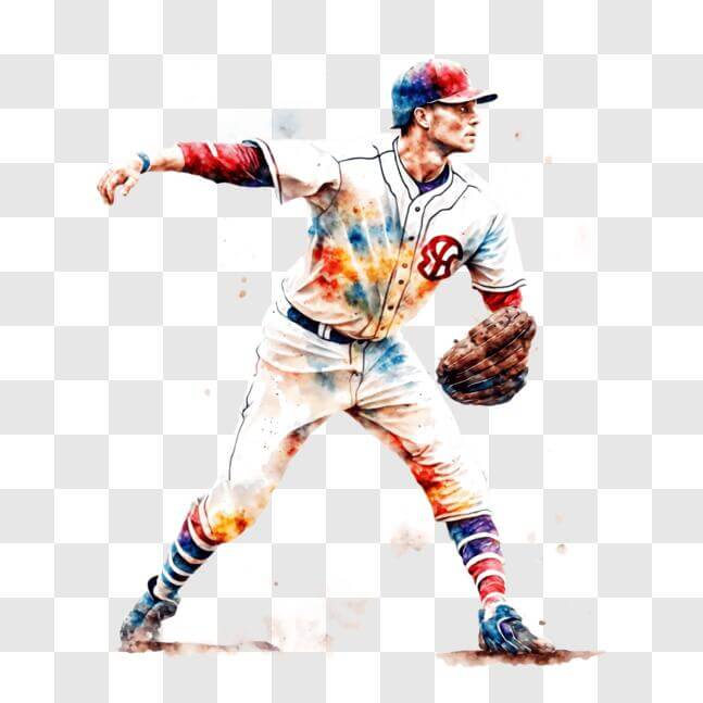 Download Baseball Player in Action with Watercolor Splashes PNGs Online ...