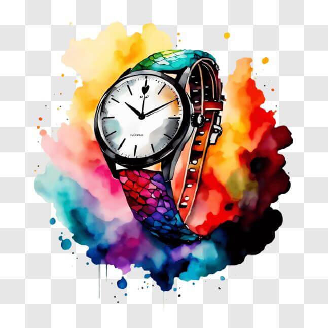 Download Colorful Abstract Watch on Paint Splashes Background PNGs ...