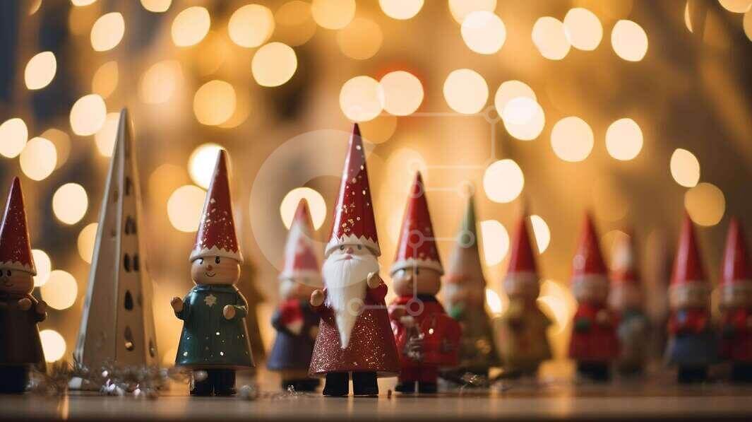 Wooden Gnome Figurines in Festive Setting stock photo | Creative Fabrica