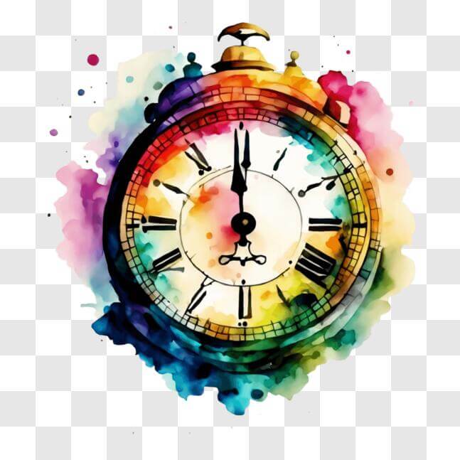 Download Colorful Clock with Watercolor Splashes on Black Background ...