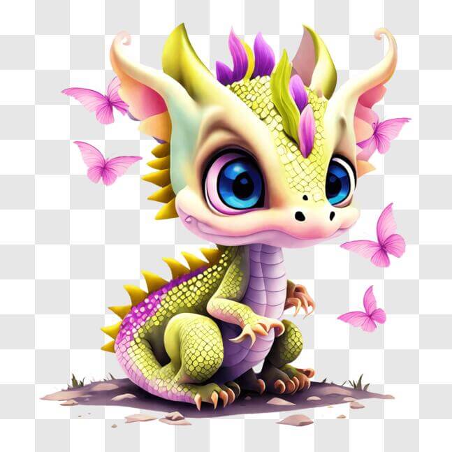 Download Cute Cartoon Dragon with Pink and Purple Butterflies PNGs ...